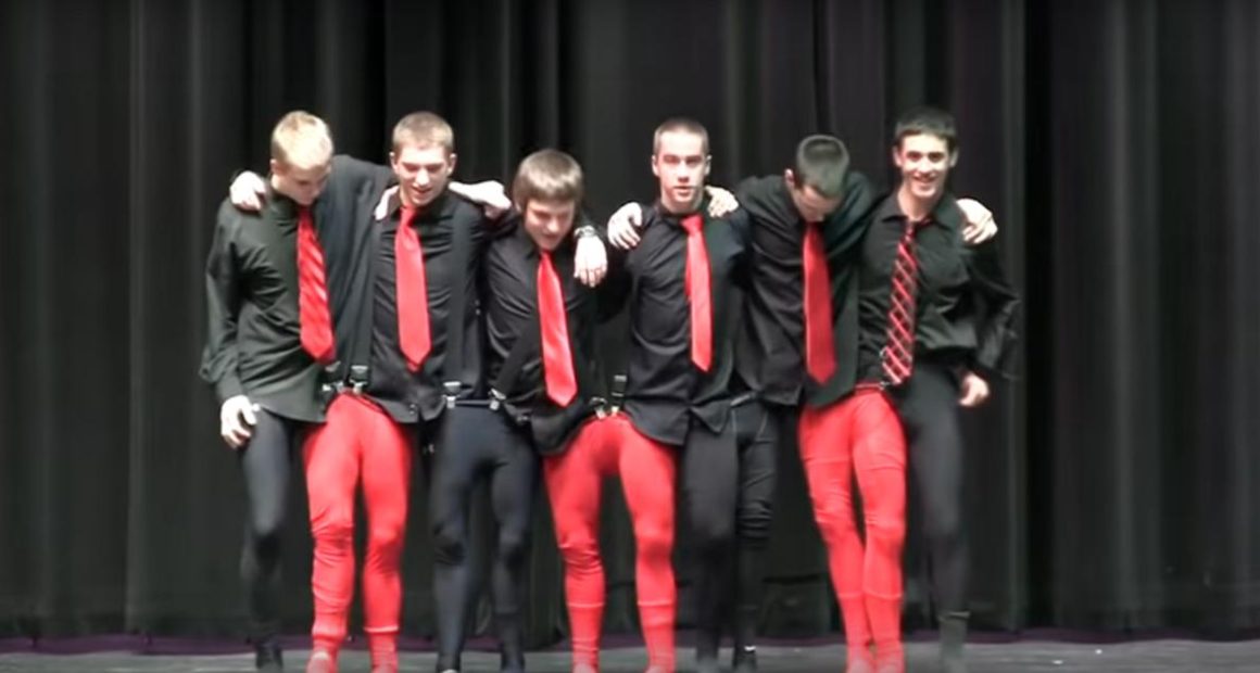 Adolescent Males Showcase Optical Illusion Dance in Red and Black ...